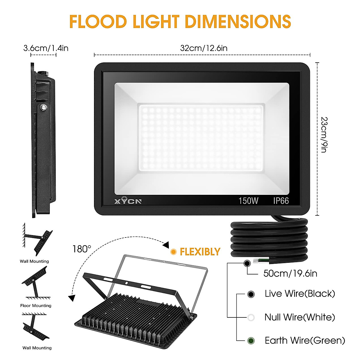 XYCN 150W LED Flood Light Outdoor,2 Pack 15500LM Super Bright Security Light,IP66 Waterproof Outdoor Floodlight,5000K Daylight White LED Exterior Light for Basketball Court, Stadium, Playground