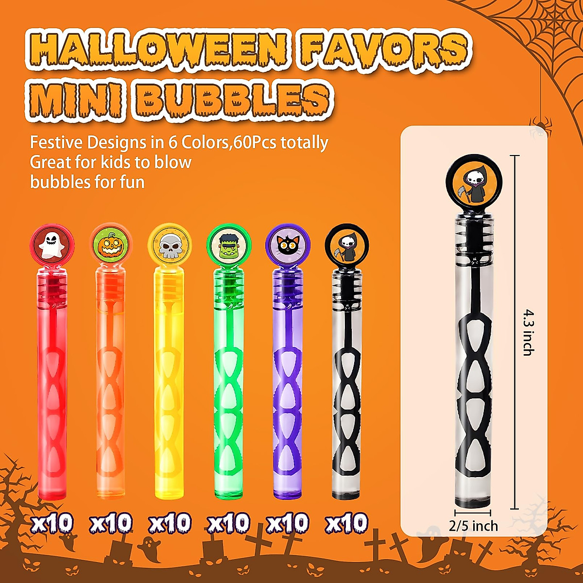 60 Pcs Halloween Bubble Wands Party Favors for Kids Halloween Treats Goodie Bag Stuffers Pinata Fillers, Mini Bubbles Bulk Halloween Toys Gifts Classroom Prizes for Toddlers Boys Girls Party Supplies