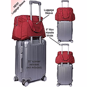 Lily & Drew Nylon Travel Tote Cross-body Carry On Bag with shoulder strap (Raspberry)