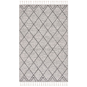 Safavieh Vermont Collection Accent Rug - 4' x 6', Ivory & Black, Handmade Moroccan Boho Trellis Braided Tassel Wool, Ideal for High Traffic Areas in Entryway, Living Room, Bedroom (VRM162Z)