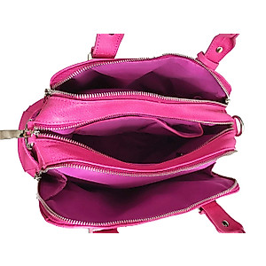 Zzfab Leatherette Triple Compartments Satchel Purse and Wallet Set (Hot Pink)