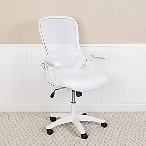 Flash Furniture High Back White Mesh Ergonomic Swivel Office Chair with White Frame and Flip-up Arms 26.5D x 26.5W x 44H in