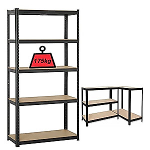 39 x 20 x 77in Utility Shelving Unit Storage Rack, 5-Tier Adjustable Industrial Heavy Duty Metal Garage Shelving Unit, 386lbs Load Capacity per Tier with Anti-Slip Feet, Boltless Installation, Black