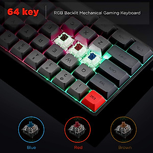 COSTOM SK64 60% Mechanical Gaming Keyboard, 61 Keys Multi Color RGB Illuminated LED Backlit Wired Programmable with PBT Heat Sublimation Keycaps for PC/Mac Gamer (Black, Gateron Optical Brown)