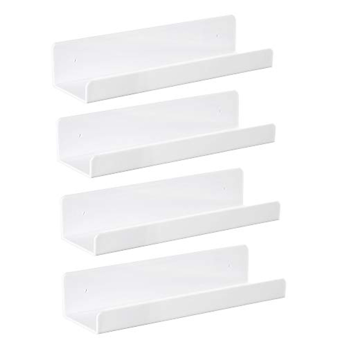 IEEK 15 Inch White Acrylic Floating Wall Ledge Shelf,Wall Mounted Nursery Kids Bookshelf,5MM Thick Home/Office/Bathroom Storage Shelves Display Organizer,Set of 4