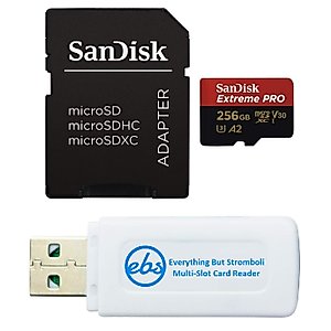 SanDisk 256GB Extreme Pro Micro SD Memory Card for GoPro Hero 10 Black Camera Hero10 UHS-1 U3 / V30 A2 4K Class 10 (SDSQXCZ-256G-GN6MA) Bundle with 1 Everything But Stromboli SDXC & Micro Card Reader