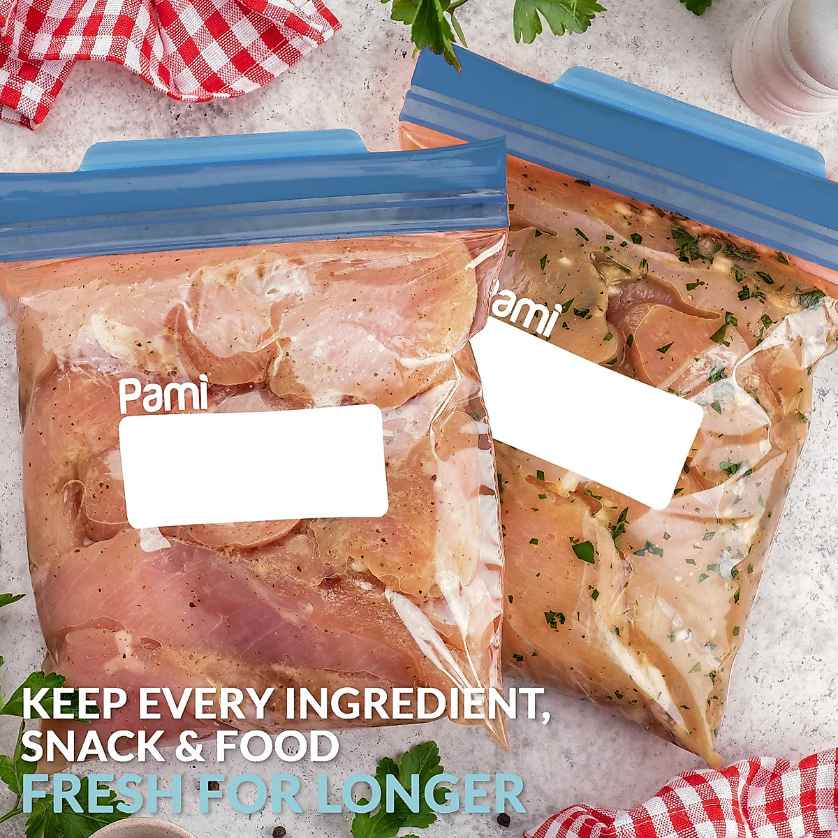 PAMI Double Zip, Extra-Thick Freezer Gallon Bags [10 Pieces] - Leakproof Freshness-Lock Food Storage Bags With Expandable Bottom- Food-Safe Zipper Bags With Freezer Shield Technology- Reusable