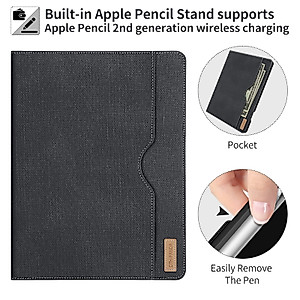 DTH-PANDA iPad Pro 12.9 Case for 6th/5th/4th/3rd Generation Case 2022 2021 2020 2018 PU Leather with Pen Holder, Folio Stand with Soft TPU Back,Auto Sleep/Wake Function (Ash Brown) (Crow Black)
