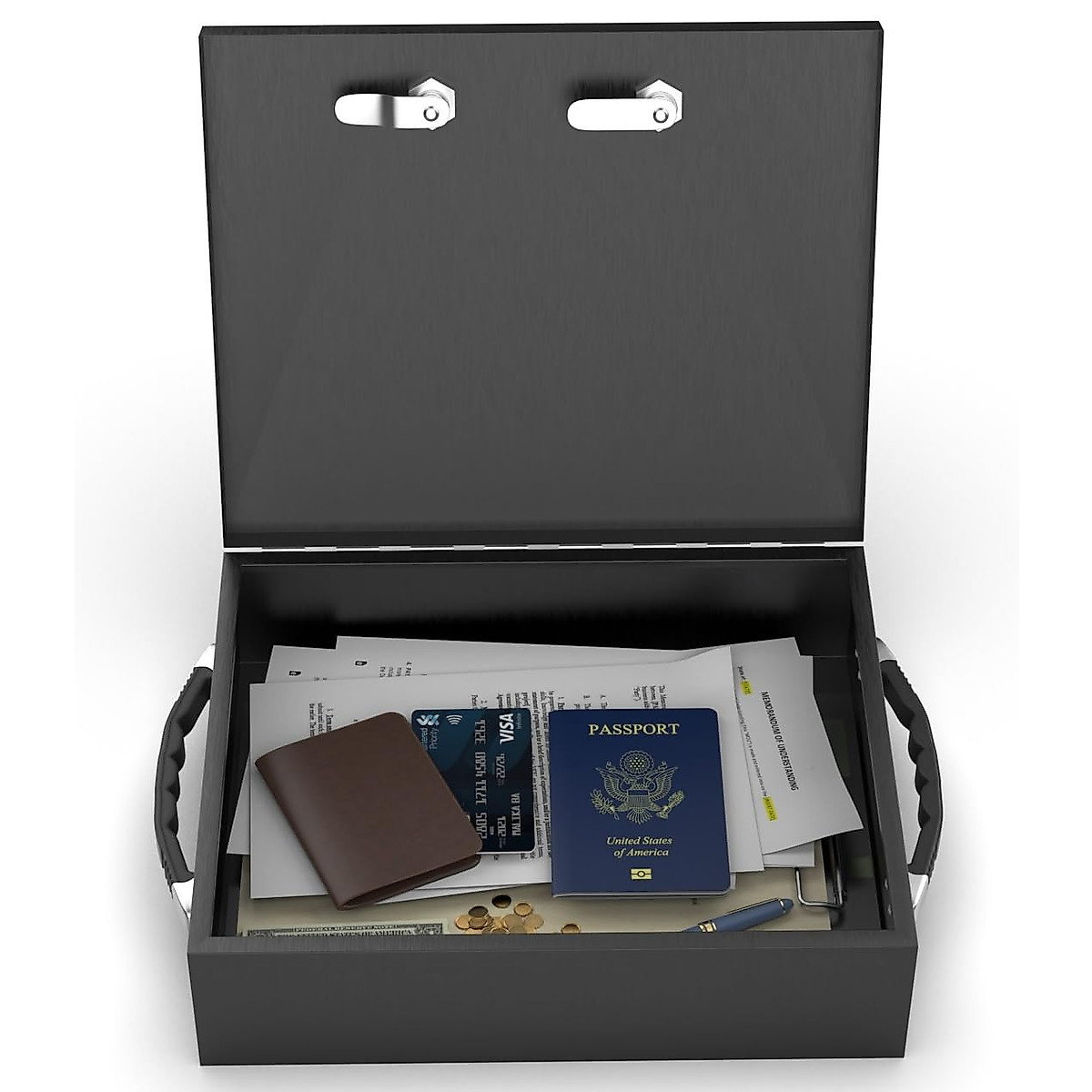 Fire Retardant Strong Box, Dual Combination and Key Lock Security Chest, Fire Resistant Steel Lock Box to Safeguard Vital Documents, Medicine, Money, 0.24 Cubic Feet, 12" x 10" x 3.5" Interior, Black