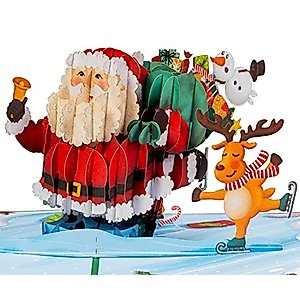 Paper Love 3D Christmas Pop Up Card, Santa and Friends, Handmade 3D Popup Greeting Cards, Gift For Christmas or Holidays, 5" x 7" Cover - Includes Envelope and Note Tag