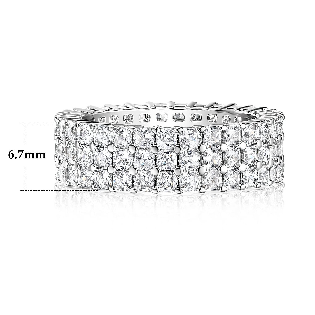 MDFUN Eternity Ring for Women 18K White Gold Plated Cubic Zirconia Band Stackable Engagement Wedding Ring Size 6