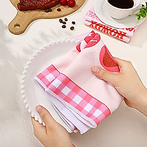 Oudain Set of 4 Pink Kitchen Towels Preppy Howdy Microfiber Dish Towels 16 x 24 Inch Smile Face Leopard Lightning Howdy Pink Decorative Hand Tea for Face Kitchen Bathroom College Dorm