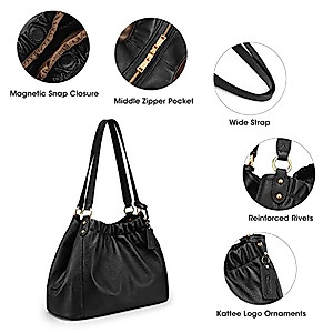Kattee Soft Women Genuine Leather Hobo Totes Purses and Handbags Satchel Top Handle Shoulder Bags (Black)
