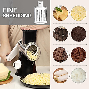 Rotary Cheese Grater Cheese Shredder - Cambom Kitchen Manual Cheese Grater with Handle Vegetable Slicer Nuts Grinder 3 Replaceable Drum Blades and Strong Suction Base Free Cleaning Brush