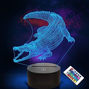 FULLOSUN Crocodile Gifts, 3D Alligator Night Light for Children with Remote Control, Timer, 16 Colors Changeable Christmas Birthday Gifts Suitable for Boys Aged Above 3, 4, 5, 6 +