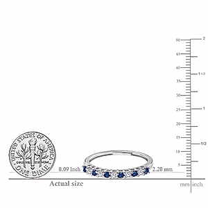 Dazzlingrock Collection Alternate Round Blue Sapphire & White Diamond Stackable Wedding Band in 10K Solid White Gold Size 10