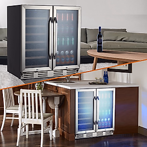30 inch Wine and Beverage Refrigerator, 33 Bottles & 96 Cans Wine Cooler Refrigerator, Dual Zone Wine Cooler with Glass Door and Lock, Built in or Freestanding Under Counter Wine Fridge