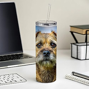 Border Terrier Dog Photo Skinny Tumbler 20oz with Straw Insulated Water Bottle Gift