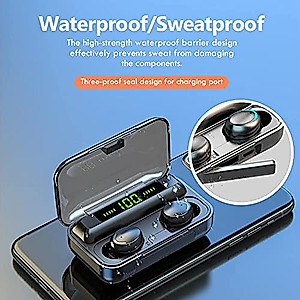 OZJONGK Wireless Earbuds Headphones,IPX7 Waterproof Deep Bass Touch Control, Bluetooth 5.0 Sport EarphonesWireless Charging Case, Built-in Dual-Mic 3D Stereo Noise Canceling Headsets, BLACK-2021.