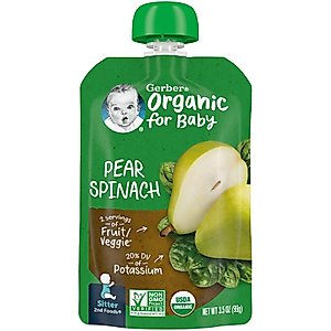 Gerber Organic Pear Spinach Baby Food, 3.5 Oz Pouch