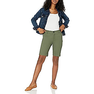 Amazon Essentials Women's Mid-Rise Slim-Fit 10 Inch Inseam Bermuda Khaki Short, Olive, 10