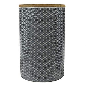 Home Basics Large Honeycomb Design Kitchen Canister (Grey) Modern Canister Sets For Kitchen Counter | With Bamboo Lid | Perfect For Storing Dry Food, Baking Staples, Snacks, and More