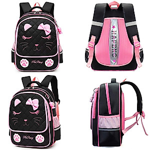Junlion Girl's Backpack Bow-knot School Bag Cat Face Backpacks for Girls Preschool Black