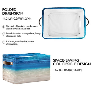 Kcldeci Turquoise Ocean Baskets Storage Bins Fabric Storage Baskets Cloth Baskets Empty Gift Baskets with Rope Handles Decorative Baskets for Organizing