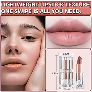 IONSGAKO Matte Nude Lipstick Velvet Lip Gloss Non-Fading Non-Sticky Cup Nude Lipstick Matte Lip Stain Long Lasting Waterproof Lipstick for Women Girls Daily Lip Makeup - White Peach