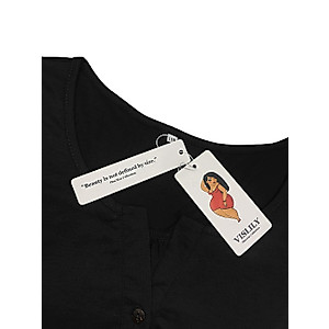 VISLILY Women's Plus Size V Neck Short Sleeve Henley Shirts Pleated Tunic Tops Black 20W
