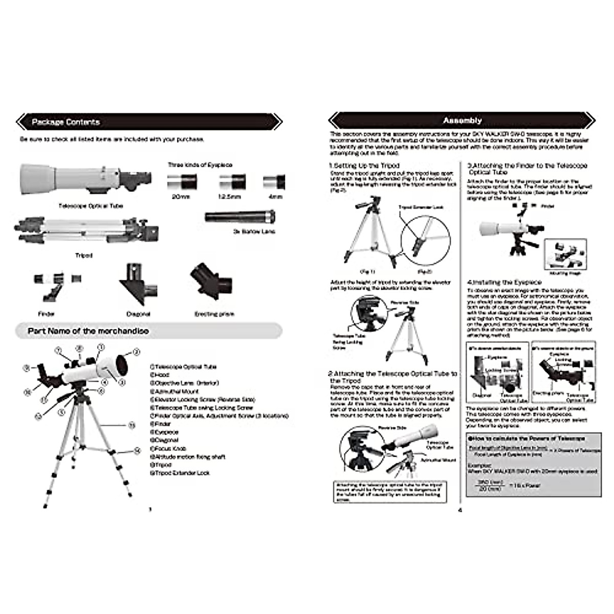 Kenko Telescope Sky walker SW-0, Refracting Telescope, for starry sky and ground observations, Light Weight, White, 111161