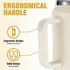 PlanetFlame 64oz Insulated Tumbler with Handle, Stainless Steel Double Wall Vacuumn Water Bottle, Lid and Straw for School, Gym, Hiking & Camping, Cream