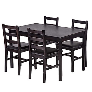 FDW 5PCS Dining Table Set Pine Wood Kitchen Dinette Table with 4 Chairs