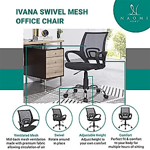 Naomi Home Height Adjustable Ergonomic Drafting Chair Mesh Mid-Back Swivel Office Chair with Armrest, Lumbar Support, Back Adjustment, Caster Wheels, Executive Rolling Computer Desk Chair - White