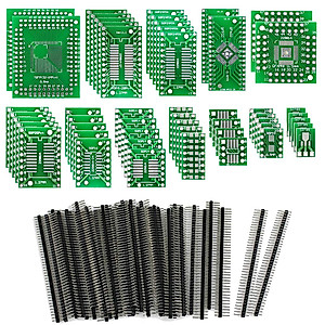KeeYees 12 Types SMD to DIP Adapter PCB Proto Board Kit SOP8 SOP10 SOP14 SOP16 SOP20 SOP24 SOP28 0402/0603/0805 SMT SOT89/SOT223 TQFP100 QFN32 QFN44/48 with 40pcs 2.54mm Pin Header