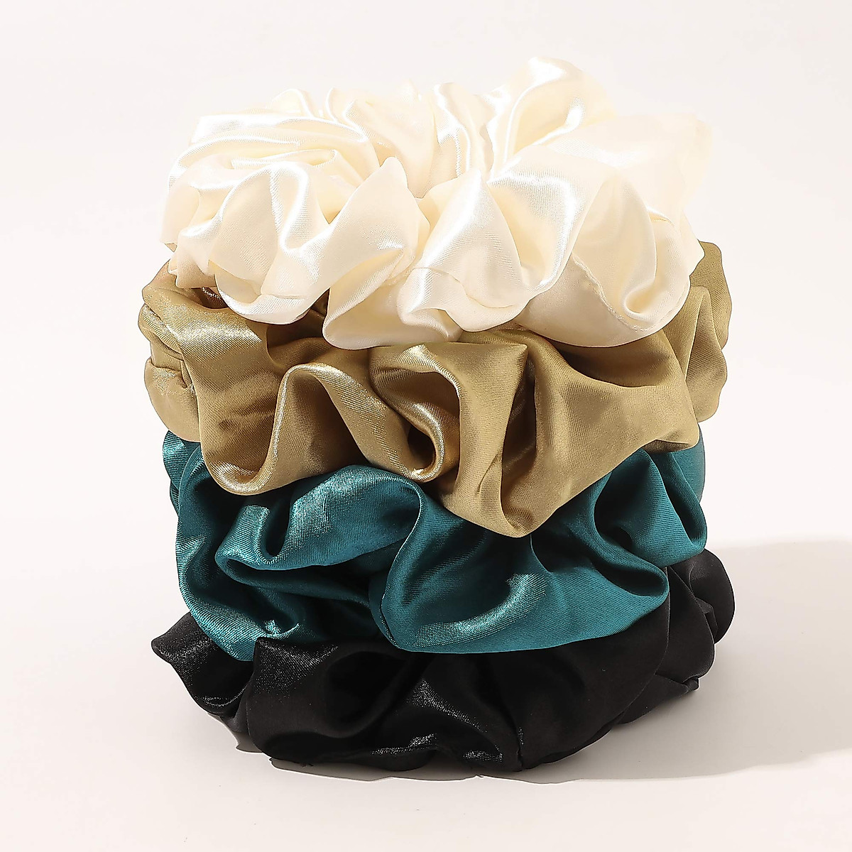 Ivyu Silk Scrunchies Satin Hair Ties for Women - 4 Psc Oversize Soft Big Scrunchies for Women Ligas Para El Cabello De Mujer Decorations Large Hair Scrunchy Elastic Ponytail Hair Band Gift for Girls