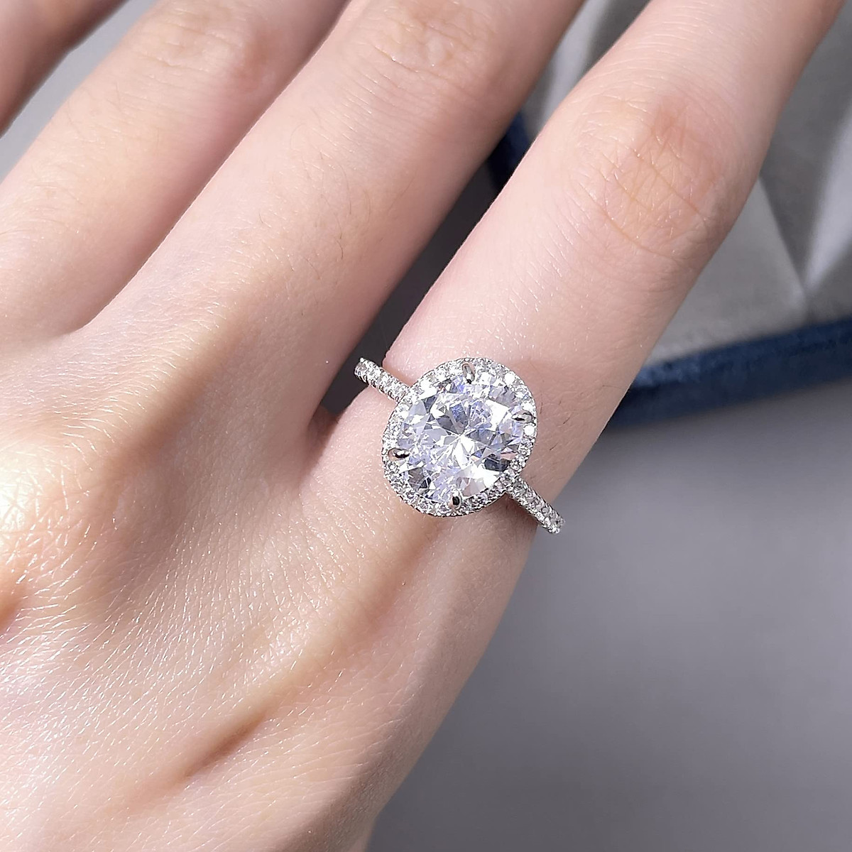 TIANYU GEMS Oval Engagement Ring, 3.0 Carat S925 Sterling Silver GHI VVS Moissanite Rings for Women with 18K White Gold Plated Wedding Rings for Women Memorial Day Dress Costume Proposal (10)