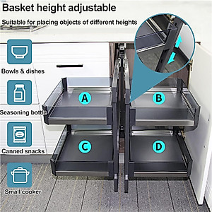 QLYFWLKQ Blind Corner Cabinet Pull Out Organizer, 2 Tier 4 Shelf Chrome Blind Corner Soft Close, Corner Kitchen Cabinet Pull Out Storage Rack Shelf