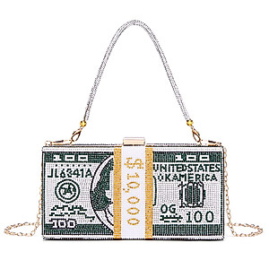 Covelin Dollar Clutch Purse for Women from, Rhinestone Evening Handbag Money Bag Green