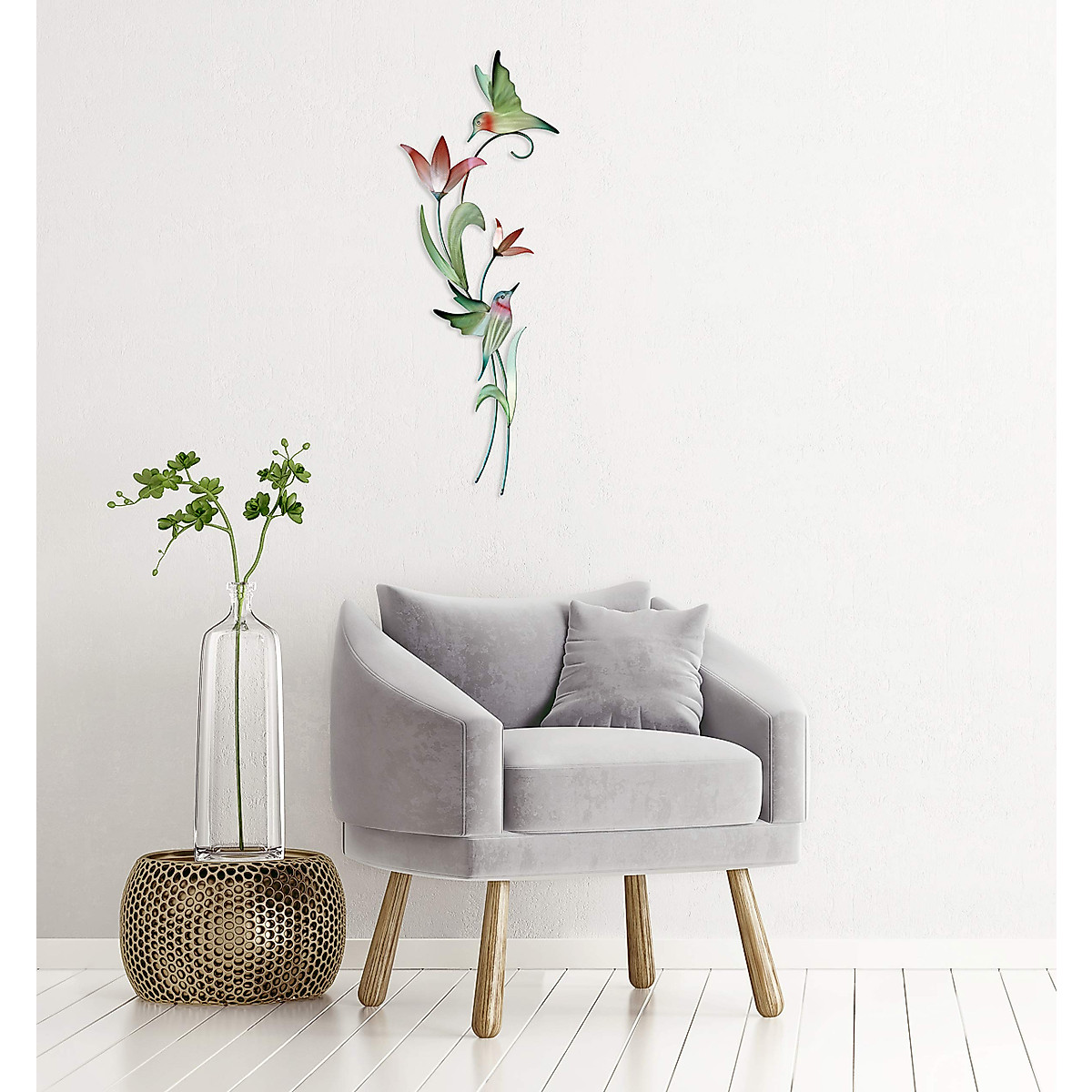 T.I. Design Hummingbirds Contemporary Floral Botanical Metal Wall Decor