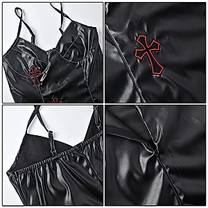 Eilova Orityle Women PU Leather Dress Skirt Sexy Latex Dress Crucifix Wrap Hip Bodycon Mini Dresses Black