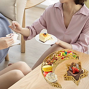 2Pcs Ramadan Serving Dishes, Moon Star Shaped Trays, Reusable Metal Trays, Rustproof Delicate Moon Star Serving Tray, Ramadan Decoration Plate Washable for Eid Ramadan Food Party Supply