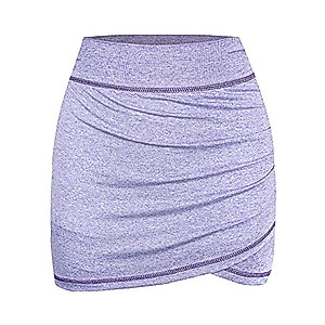 MOQIVGI Skorts for Women with Pockets Hight Waist Bodycon Ruched Golf Tennis Skirts with Inner Shorts Pockets Juniors Exercise Fitness Apparel Purple Large