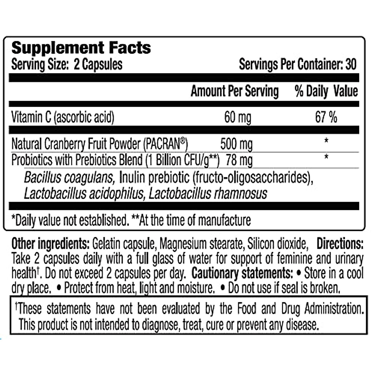 vH essentials Probiotics with Prebiotics and Cranberry Feminine Health Supplement - 60 Capsules