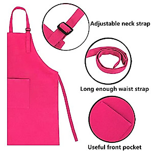 TOPTIE Kids Apron and Chef Hat Set, Adjustable Cotton Child Cooking Kitchen Apron, S-XXL-Hot Pink-S
