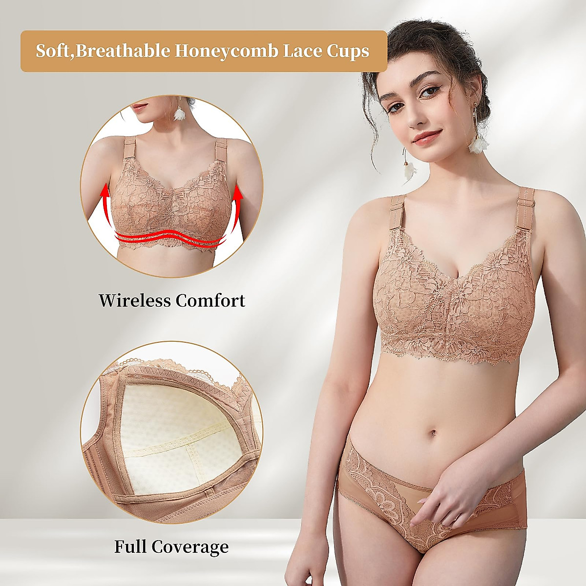 Wireless Wirefree Minimizer Bras No Padded Full Coverage Plug Size Unpadded Supportive Soft Full Figure Comfortable Ease Breathable Back Smoothing Bra Tan 40C