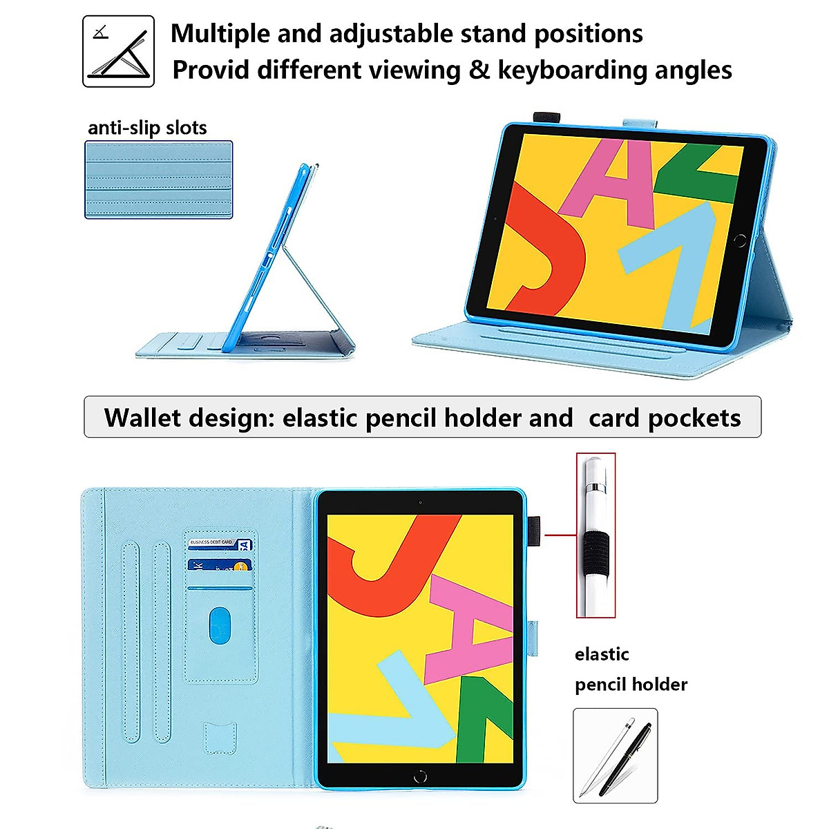 UUcovers for Apple iPad 9th/8th/7th Generation Case 10.2 inch (2021/2020/2019) with Pencil Holder Pockets [Auto Wake/Sleep] PU Leather Smart Folio Stand Wallet TPU Shockproof Cover, Beach Sunrise
