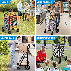 AOSION Folding Shopping Carts for Groceries,220lb,Grocery Cart with 360° Rolling Swivel Wheels, Collapsible Rolling cart,Portable Utility Cart with Shopping Liner for Laundry Luggage Office