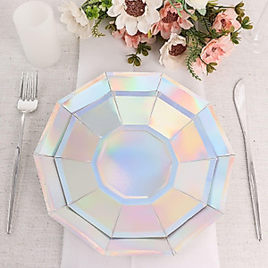 Efavormart 25 Pack | 7.5" Iridescent Decagonal Premium Dinner Paper Plates - 300 GSM for Wedding Receptions, Banquets, Catered Events