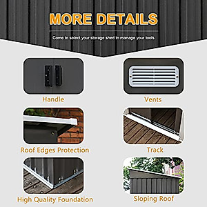 8 x 6 FT Outside Storage Shed, Metal Outdoor Storage Sheds with Sliding Doors, Large Garden Shed Outdoor Utility Tool Shed with Pent Roof for Backyard Patio Lawn, Gray